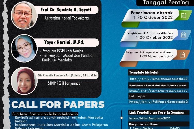 [22 November 2022] Seminar Nasional Bahasa, Sastra, Seni dan Pendidikan Dasar - Solusi Riset