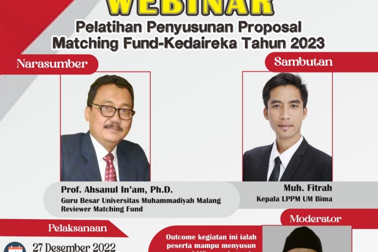 [27 Desember 2022] Pelatihan Penyusunan Proposal Matching Fund -Kedaireka Tahun 2023 - Solusi Riset