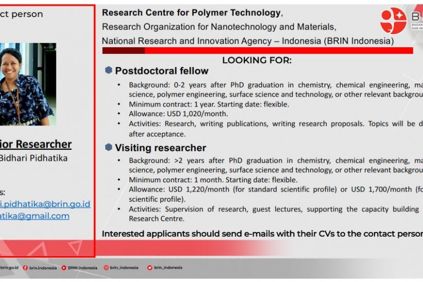 [Kesempatan Platinum] Looking for Postdoctoral Fellow and Visiting Researcher 2023 | BRIN ...