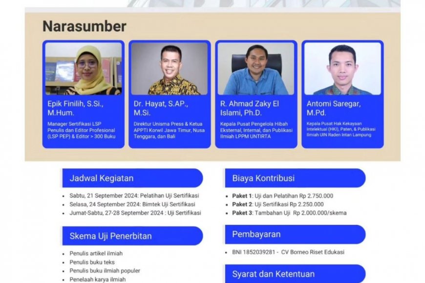 [21 - 28 September 2024] Pelatihan dan Uji Sertifikasi Kompetensi - Solusi Riset